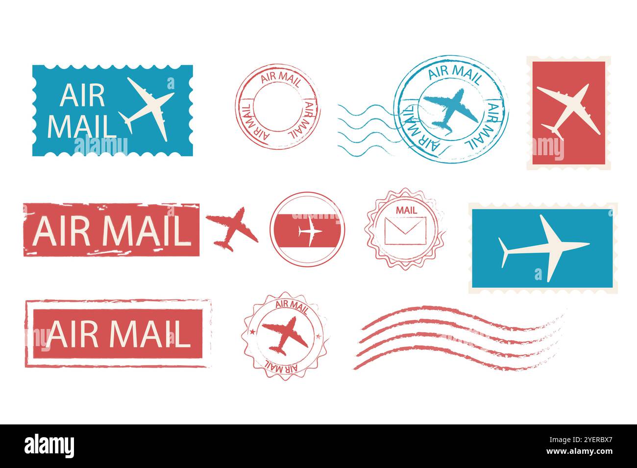 Air mail set blank postal stamps and marks. Retro Vintage postage card ...
