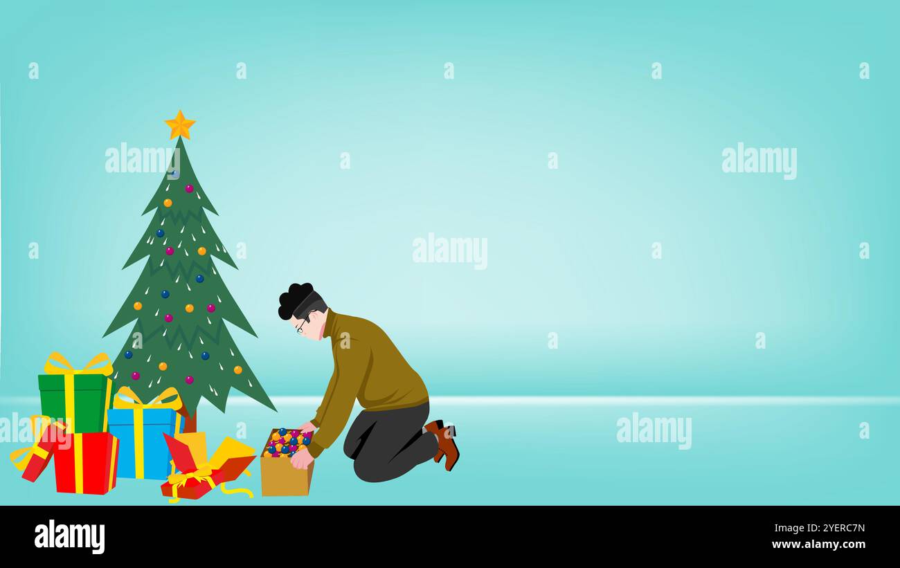 people is preparing for Christmas celebrations with christmas tree flat ...