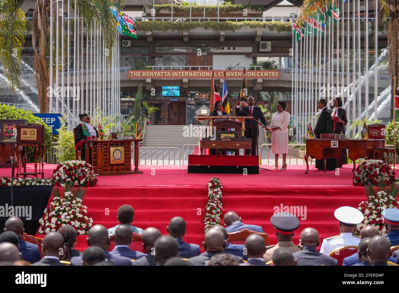 Kenya's new Deputy President Kithure Kindiki, center, is sworn into ...