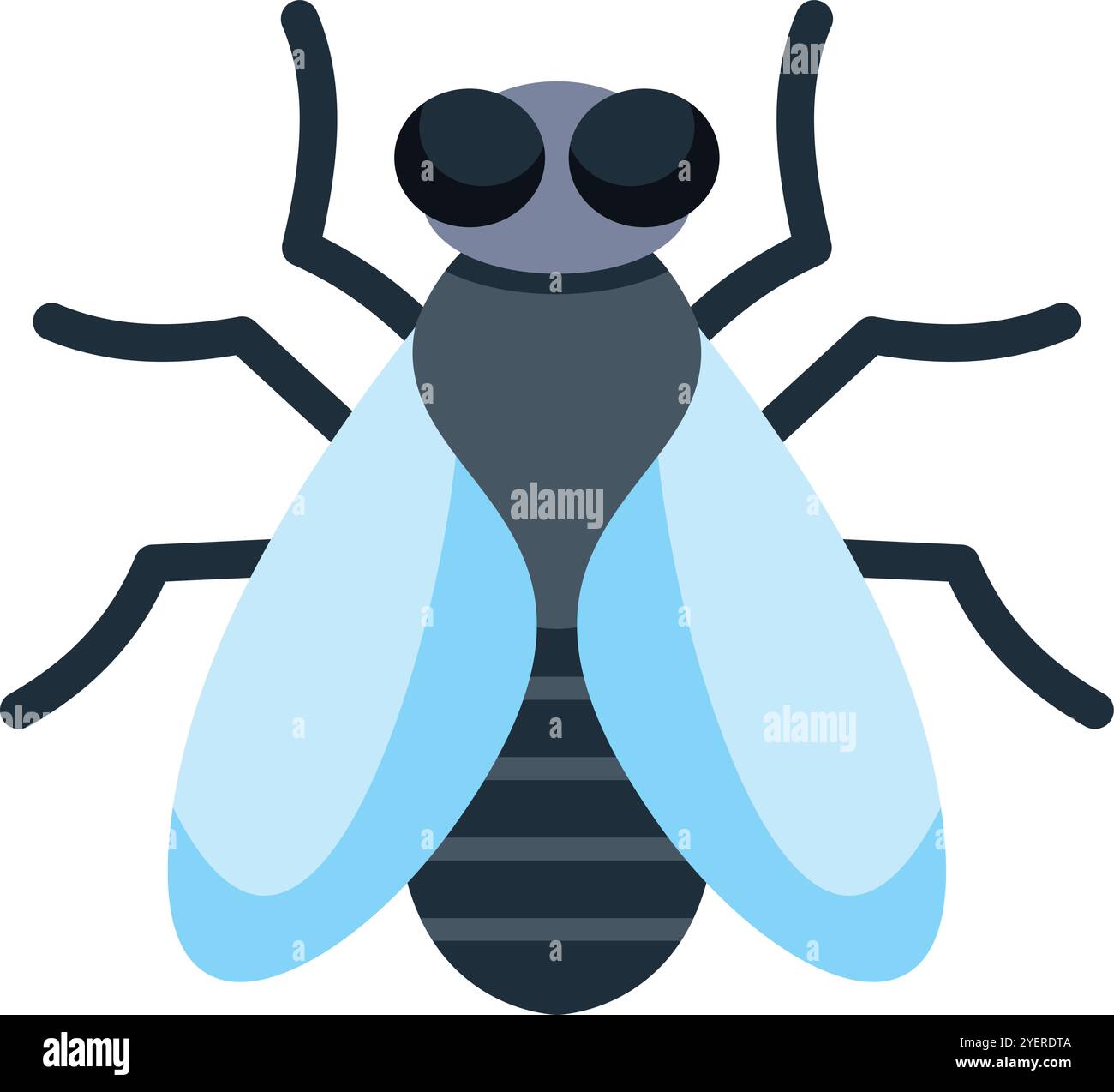 Cartoon house fly with blue wings spread, representing hygiene and pest ...