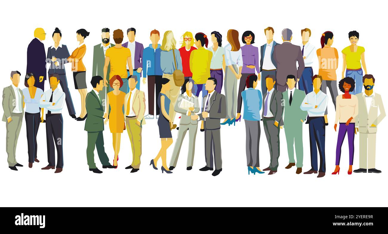 large groups of people on white background, illustration isolated Stock ...