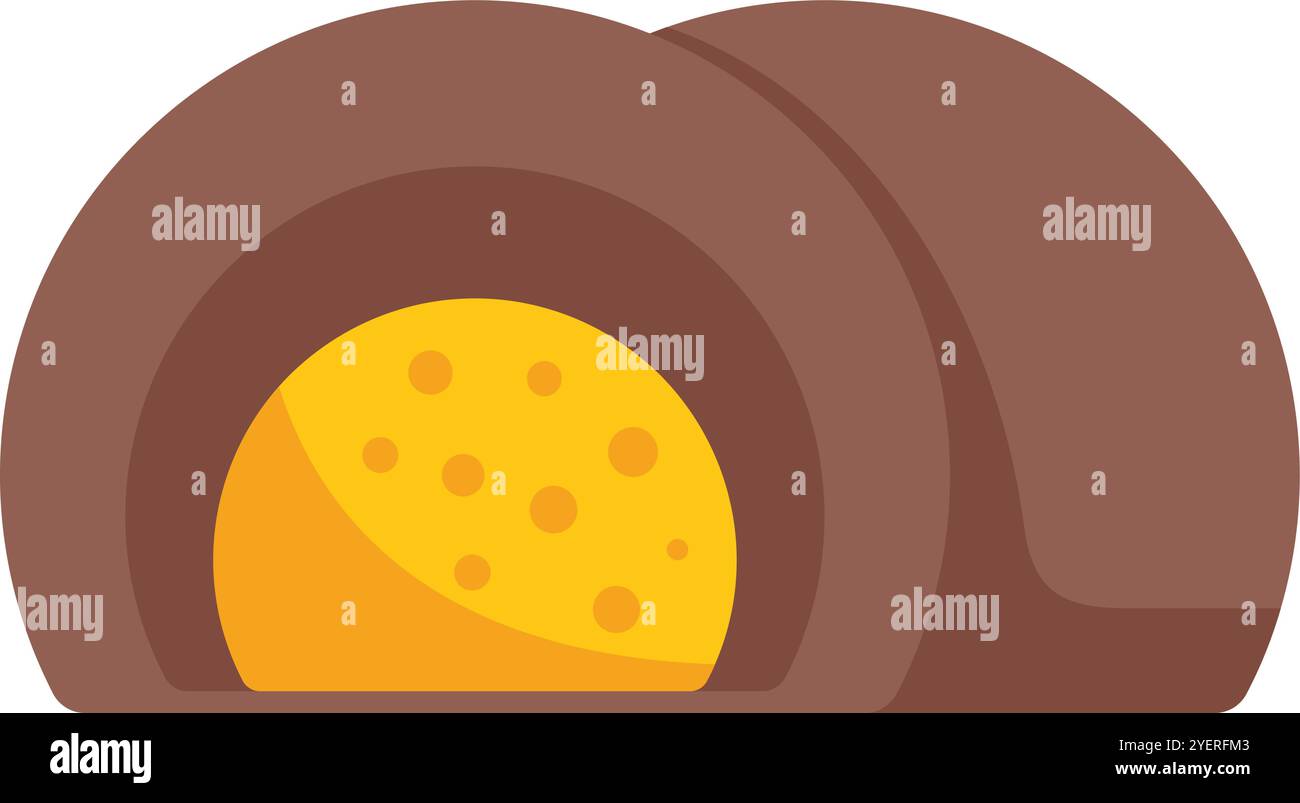 Round chocolate candy cut in half with the yellow filling showing Stock ...
