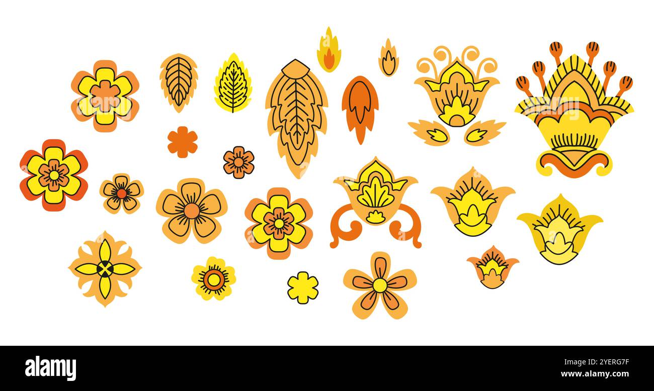 Decorative Slavic flowers design elements vector set Stock Vector Image ...