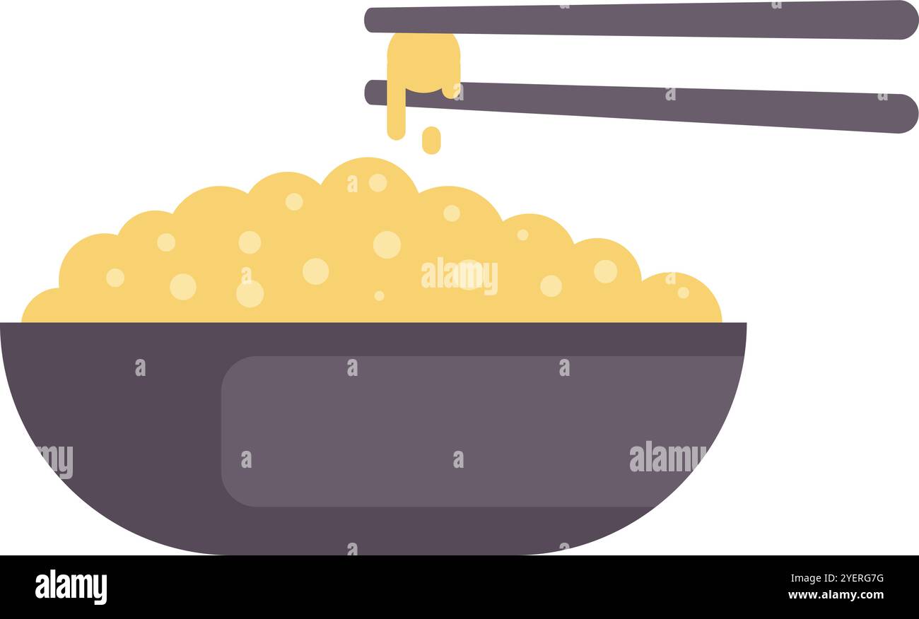 Chopsticks lifting rice from a bowl, ready to eat asian food, simple ...