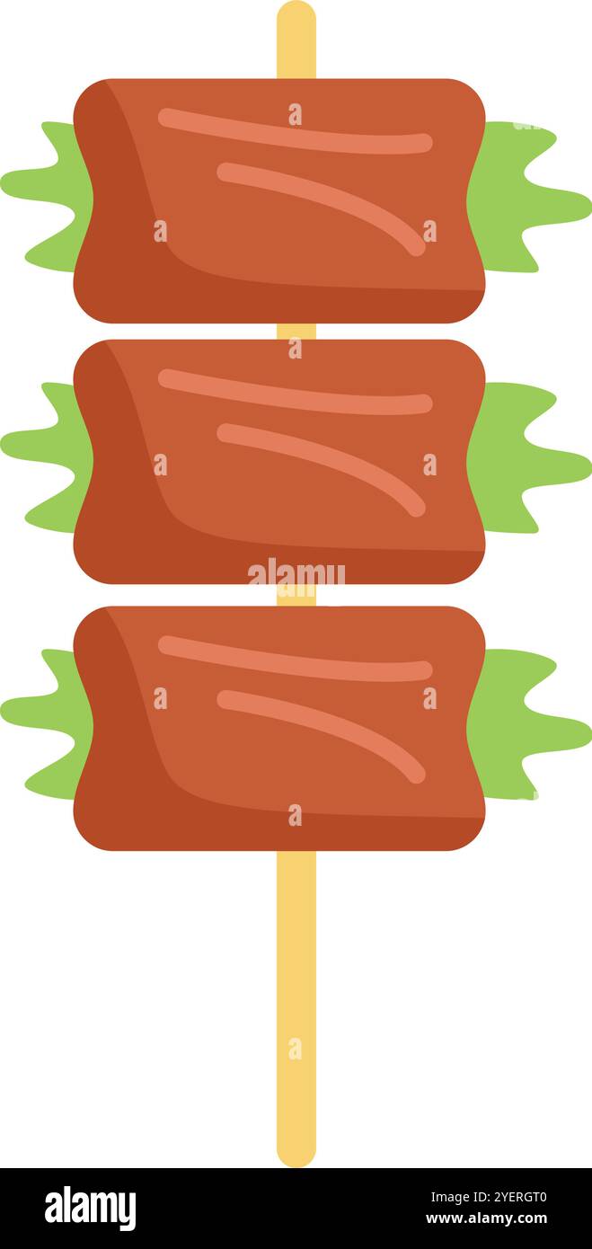 This vector illustration features grilled meat cubes on a skewer with ...