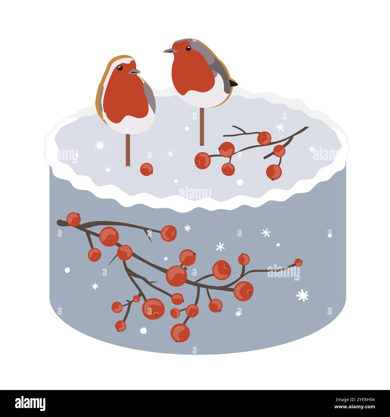 Christmas bento cake decorated with two robin bird toppers red berry ...