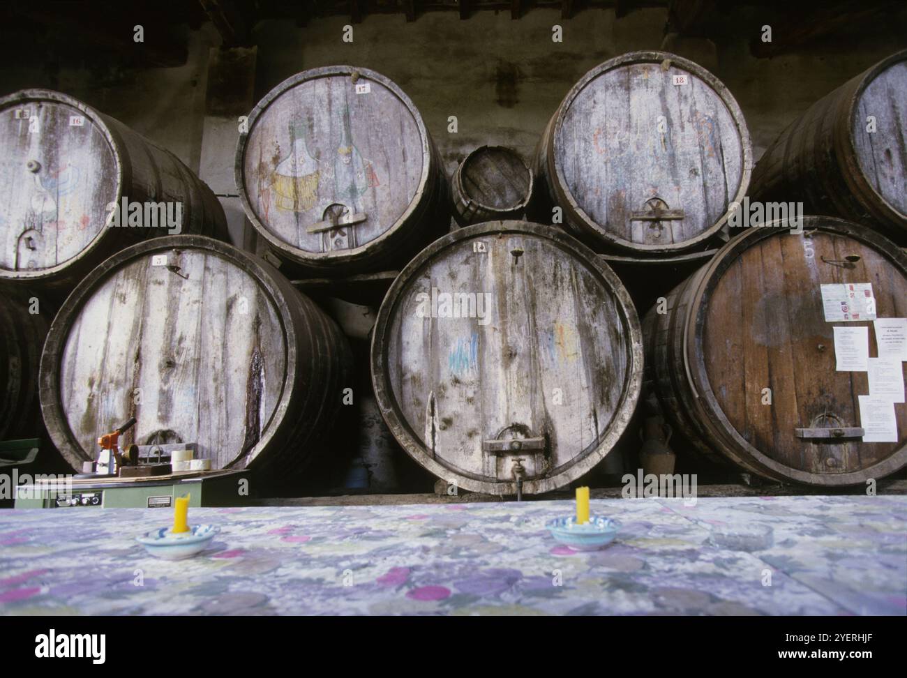 Table in wine cellar Stock Photo - Alamy