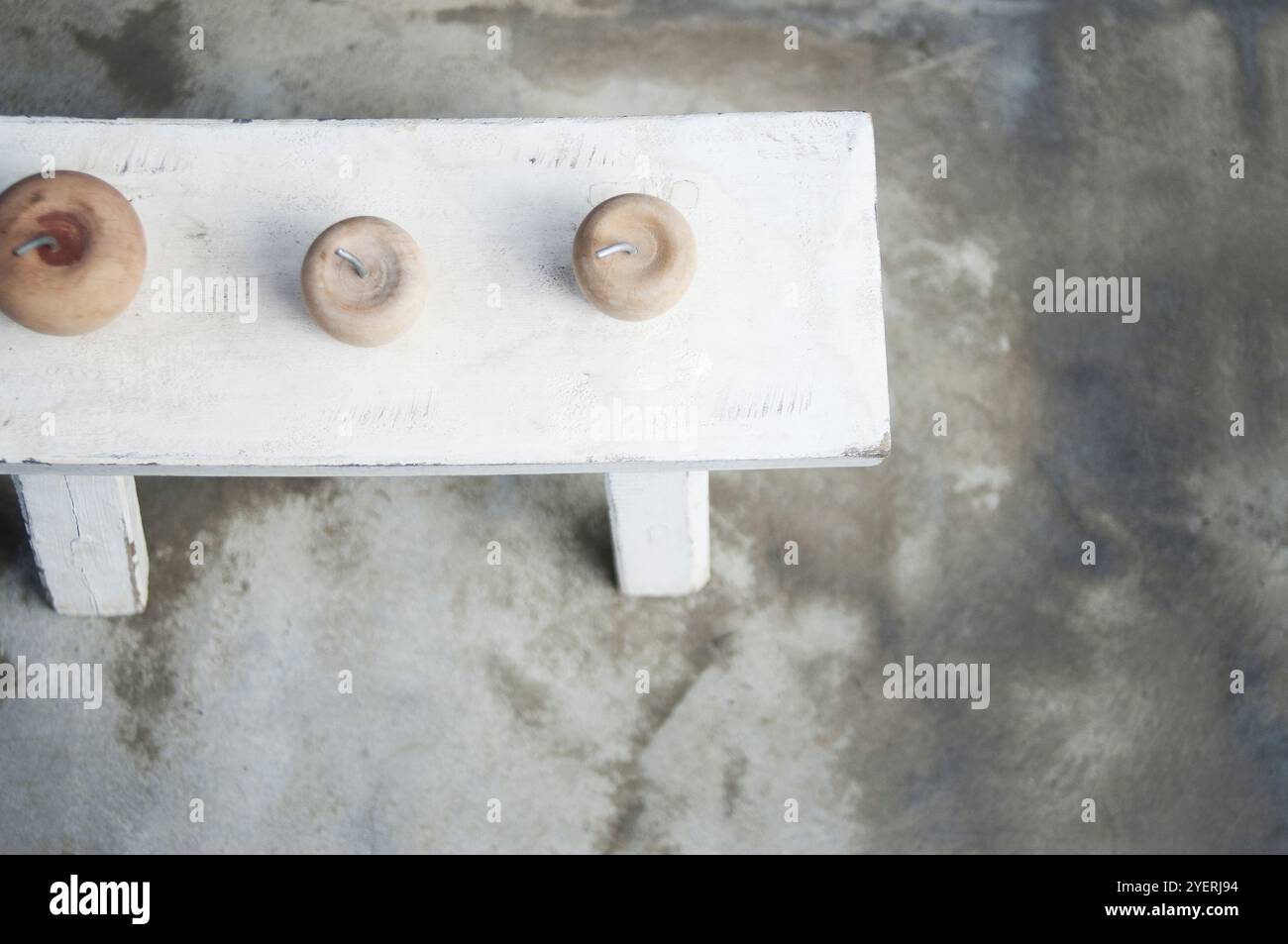 White bench with apple objects Stock Photo - Alamy