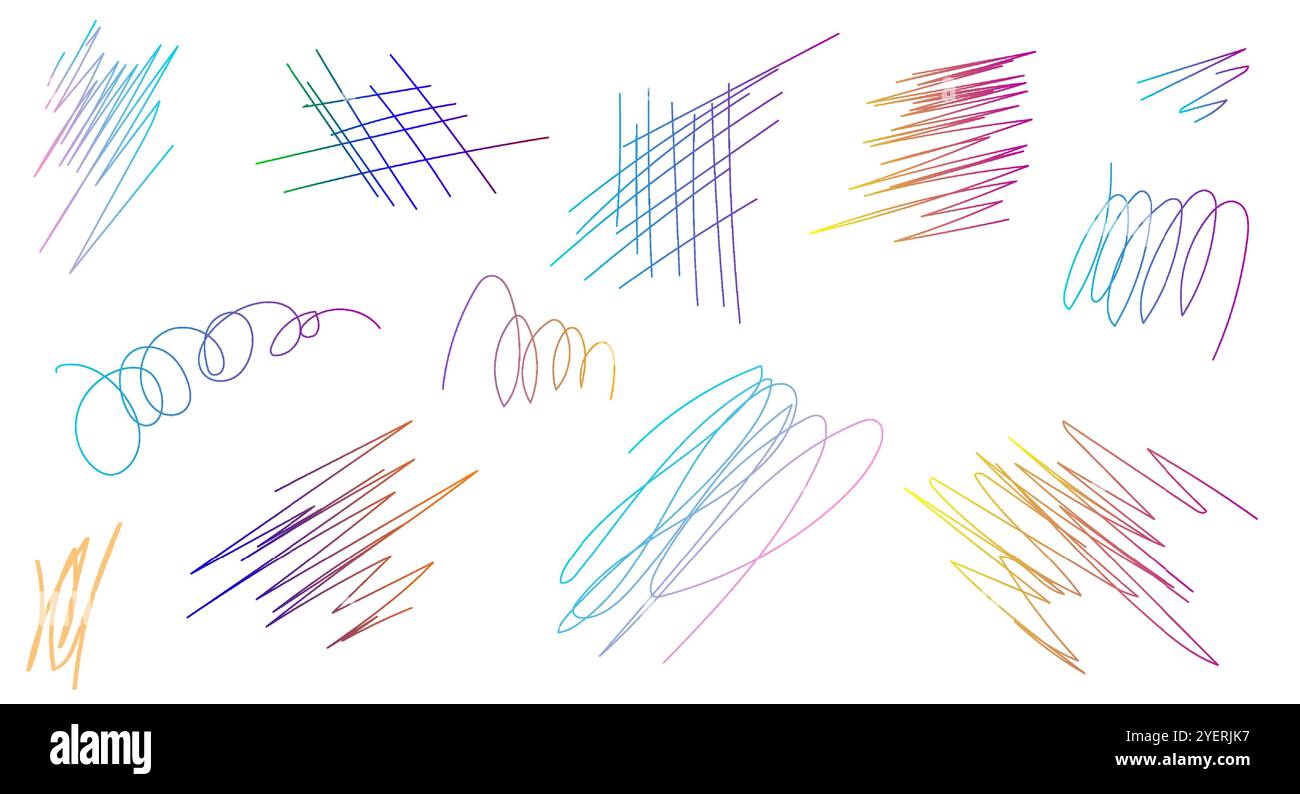 Various colorful doodles and scribbles displayed on a clean white ...