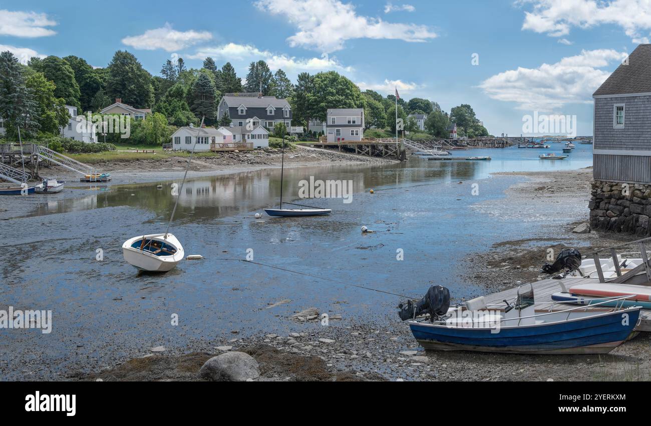 Boats at Low Tide: Small boats wait for a rising tide at an inlet on ...