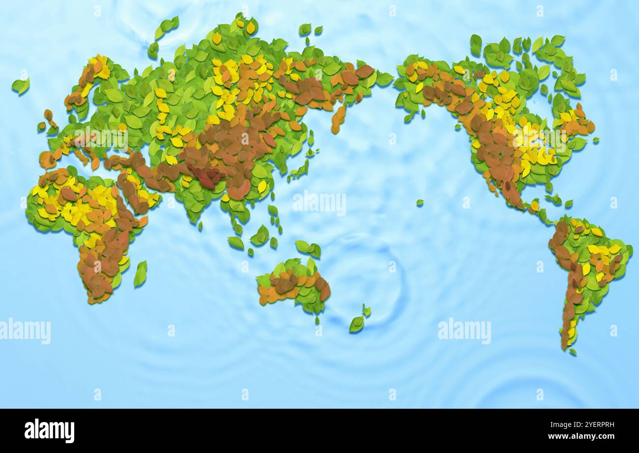 Map of the world on a leaf Stock Photo - Alamy