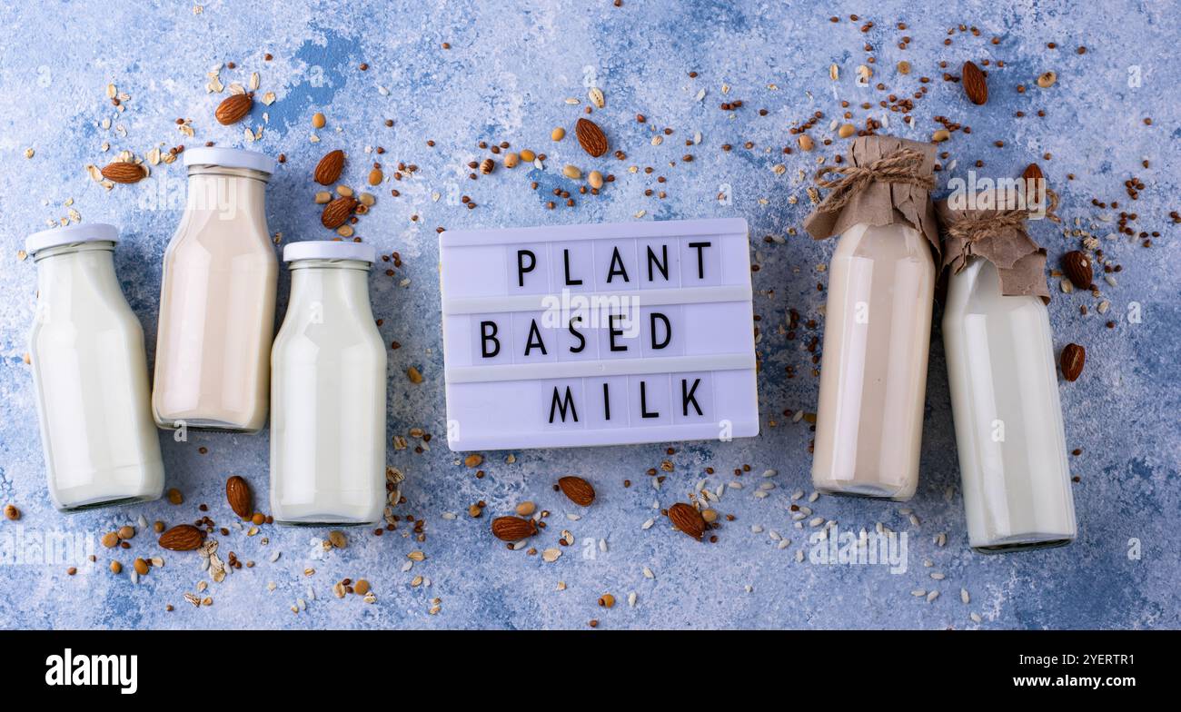 Plant based vegan non dairy alternative milk Stock Photo - Alamy
