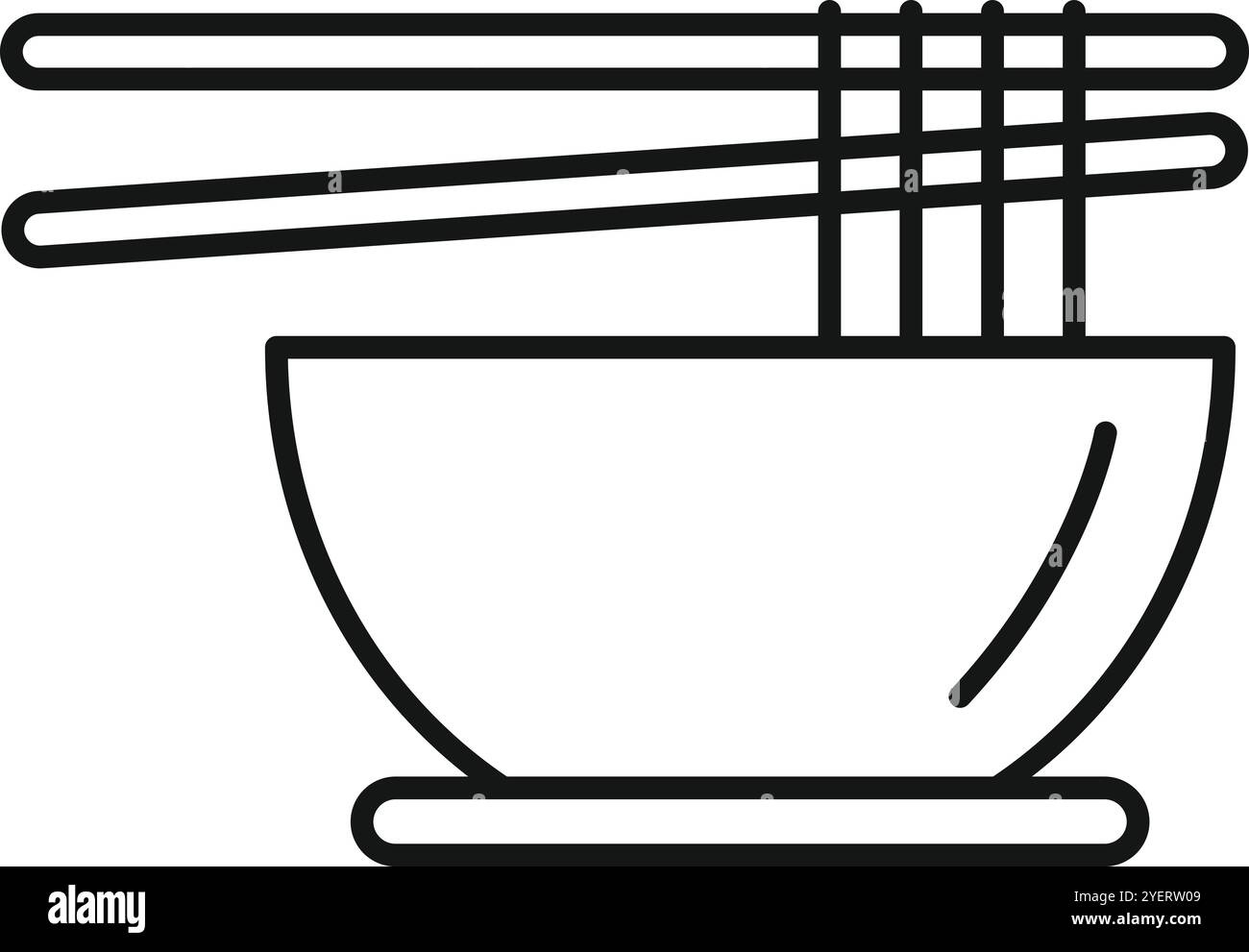 Simple line drawing of chopsticks holding noodles over a bowl of ramen ...