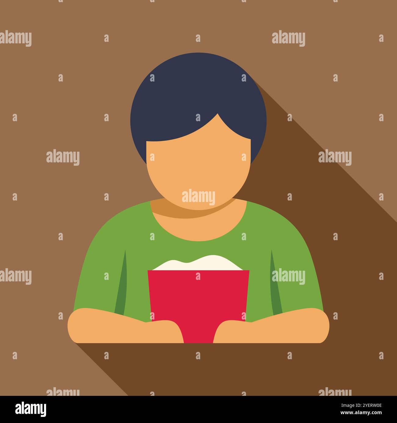 Boy enjoying popcorn while watching a film at the movie theatre, simple ...