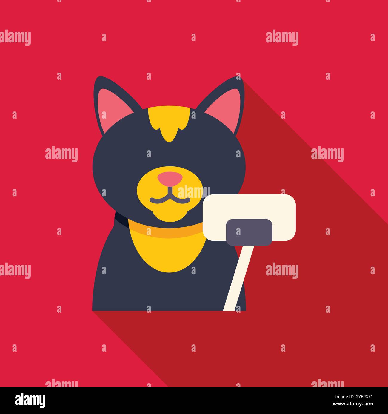 Adorable cat holding a cleaning tool, depicting pet care and household ...