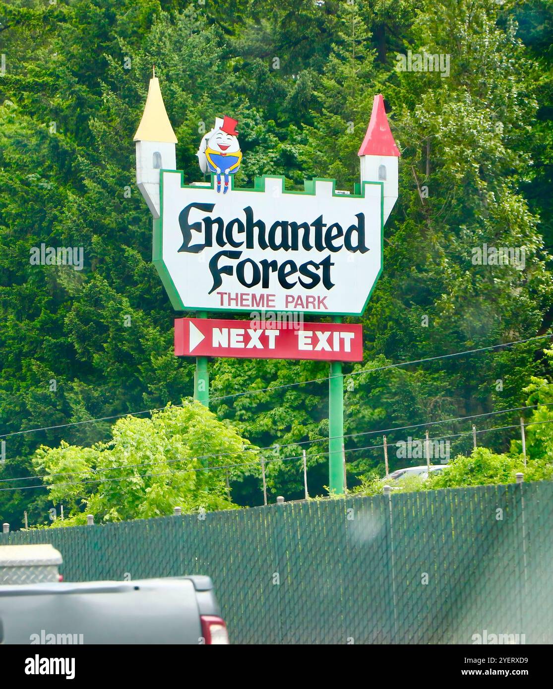 View from inside a car driving north on I-5 passing a sign for the ...