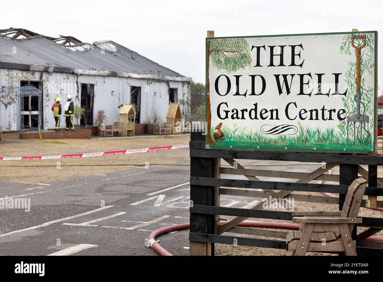 Uffculme, UK 1st Nov 2024. Firefighters assess the damage caused to the ...