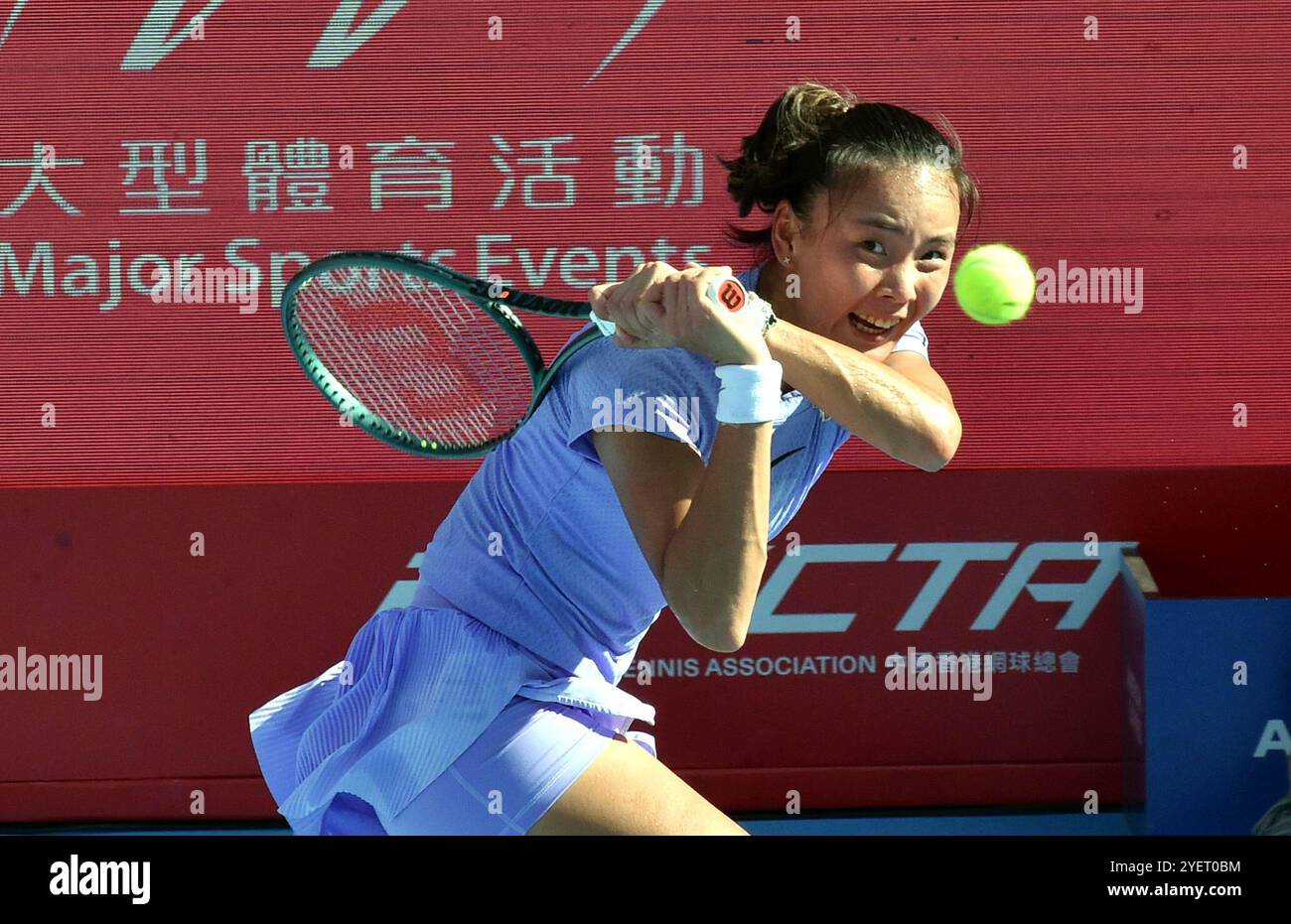 Hong Kong, China. 1st Nov, 2024. Yuan Yue hits a return during the ...