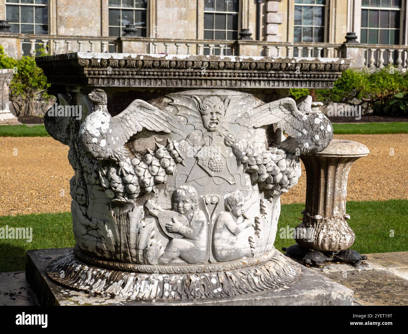 A carved table in the grounds of Kingston Lacy House, near Wimborne ...