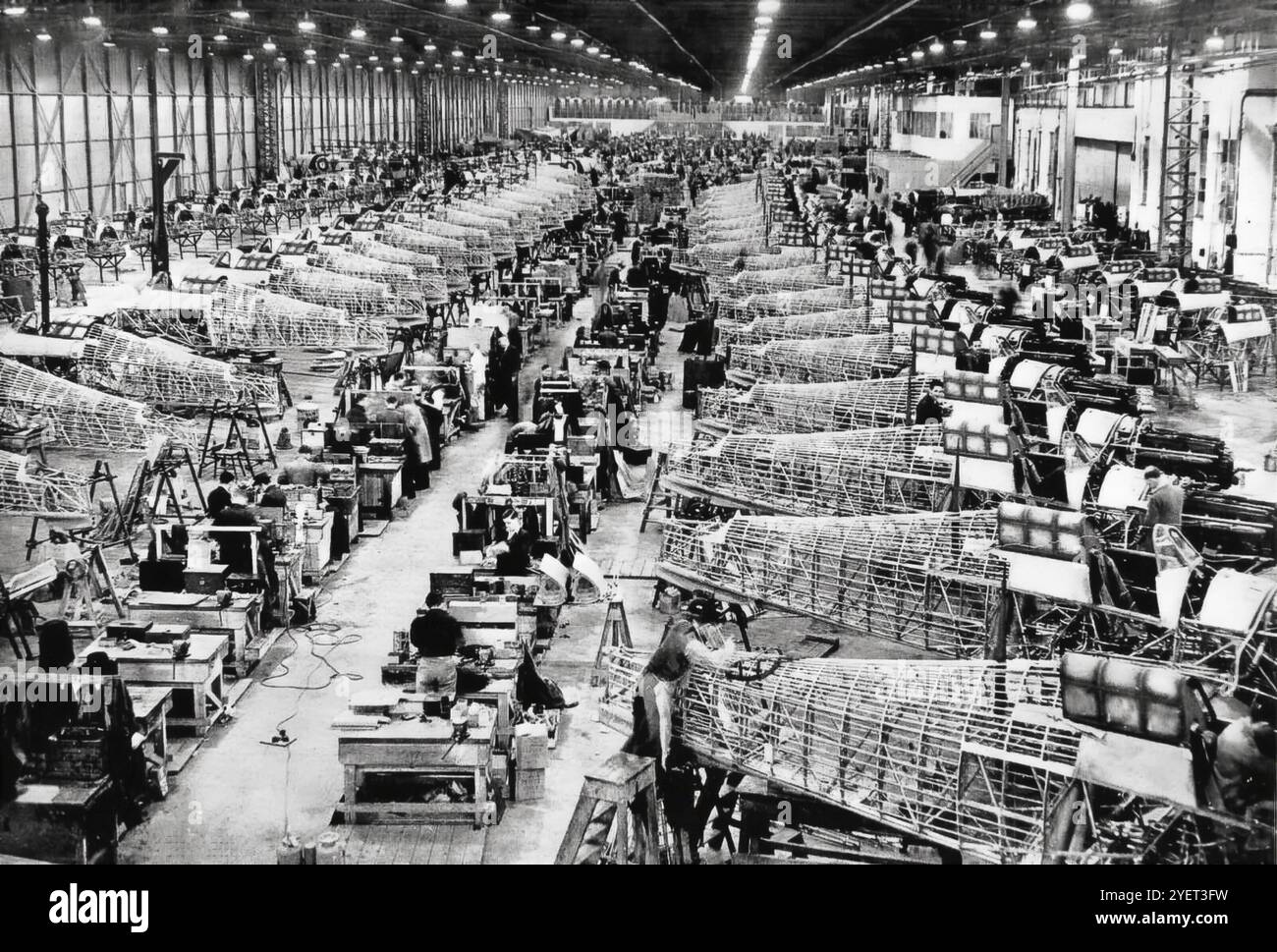 Factory production line of Hawker Hurricanes, a British single-seat ...