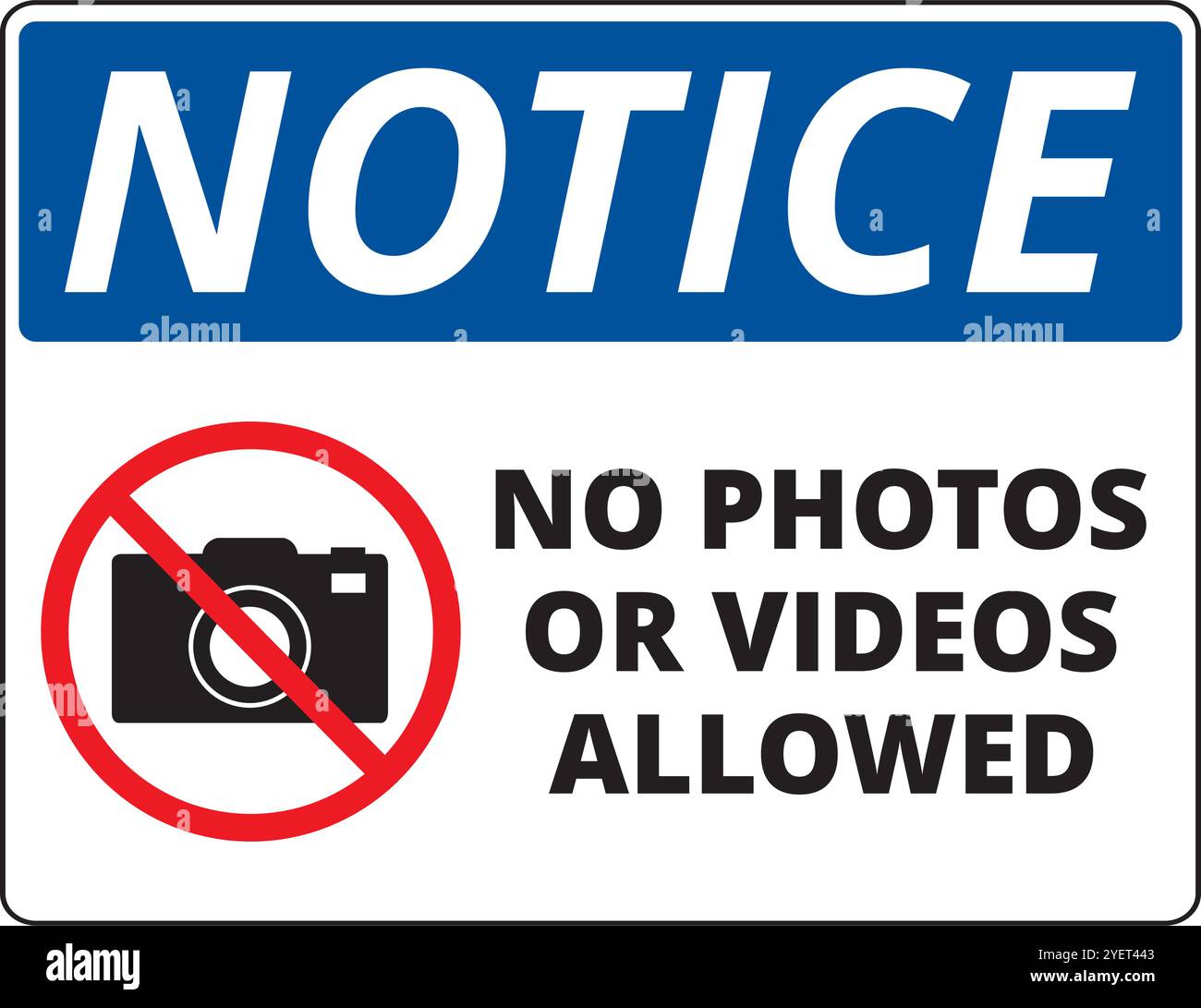 No photos or videos allowed notice banner with a banned camera symbol ...