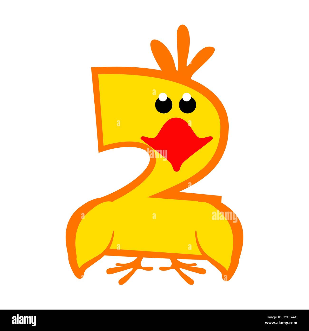 Cartoon number 2 like yellow chicken, figure Two. Calligraphy ...