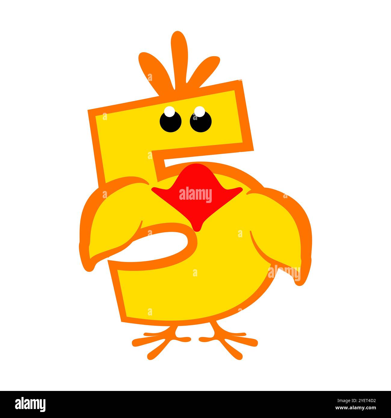Cartoon number 5 like yellow chicken, figure Five. Calligraphy ...