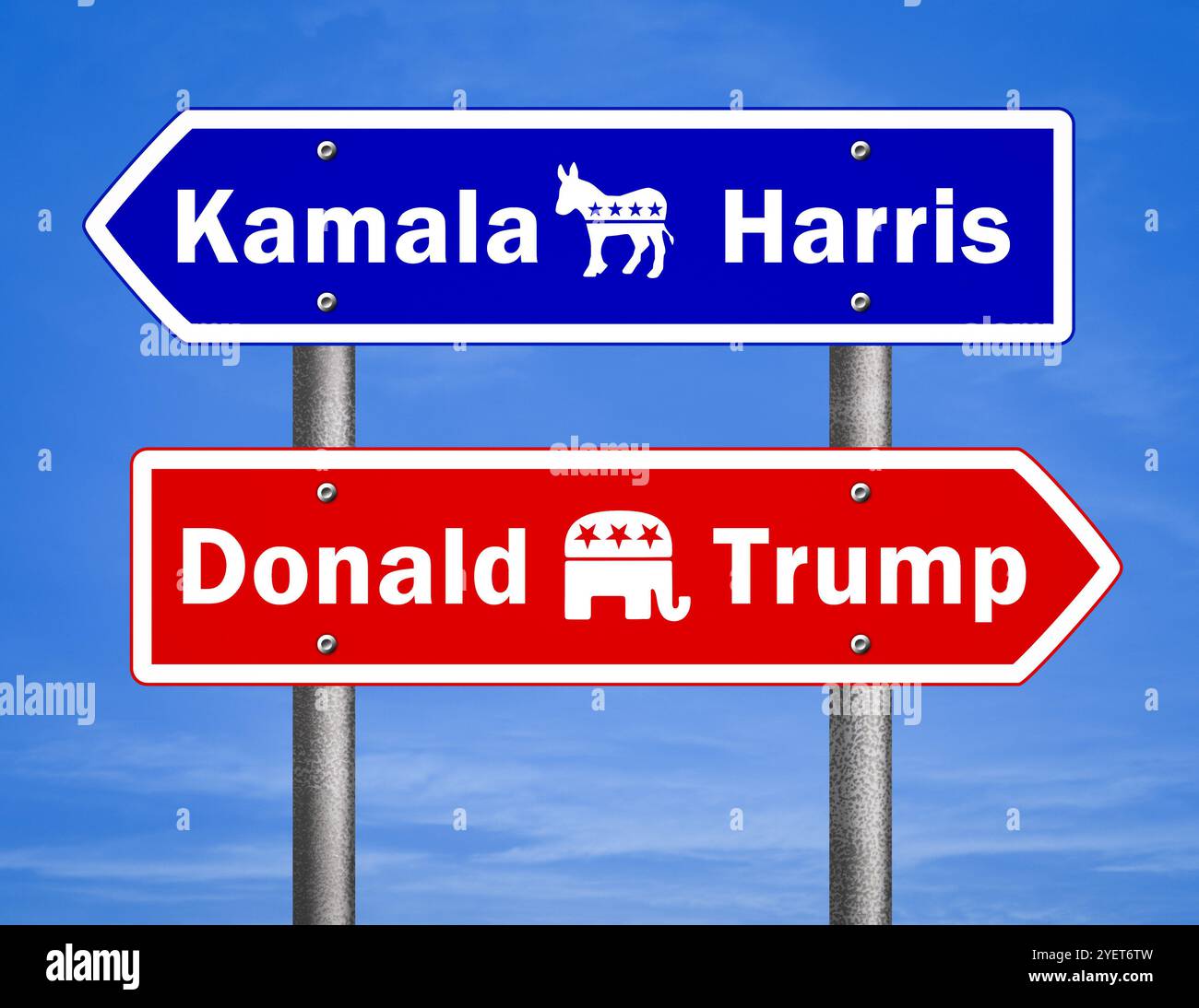 Kamala Harris versus Donald Trump - road sign concept Stock Photo - Alamy