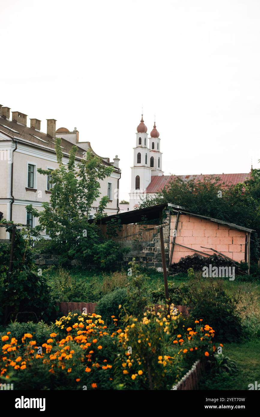 White church with two towers. High quality illustration Stock Photo - Alamy