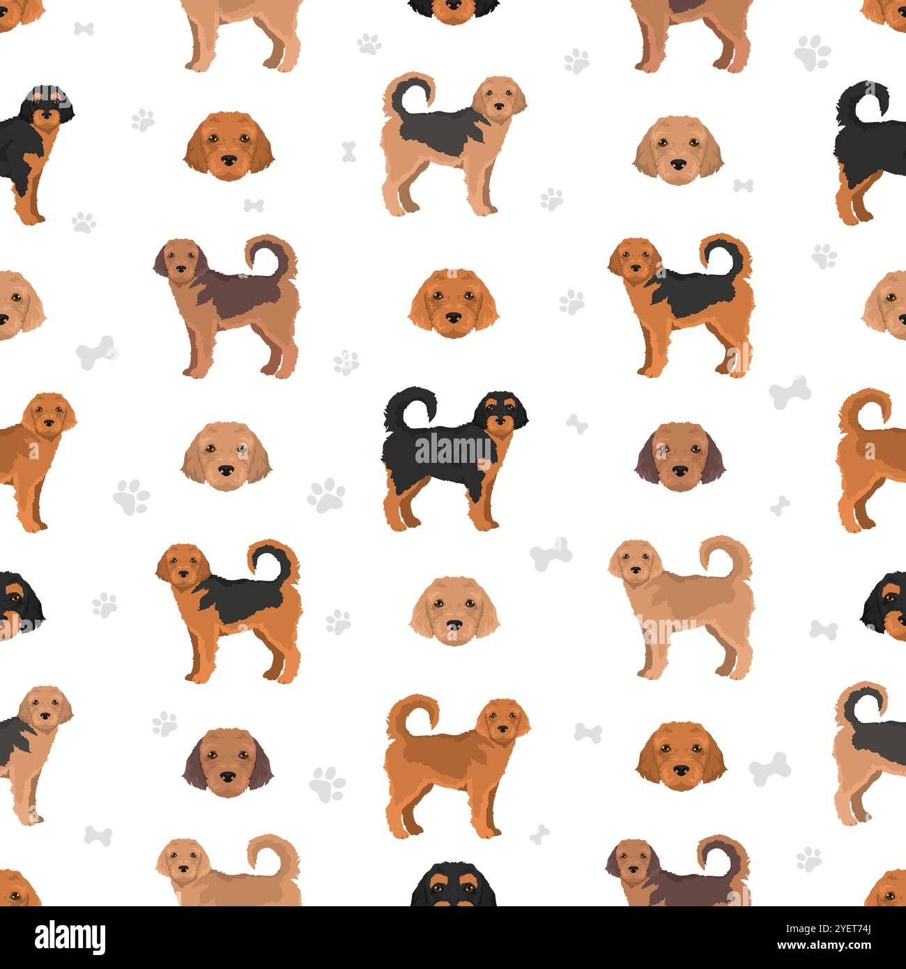 Airedale terrier Poodle seamless pattern. Airedoodle clipart. Different ...