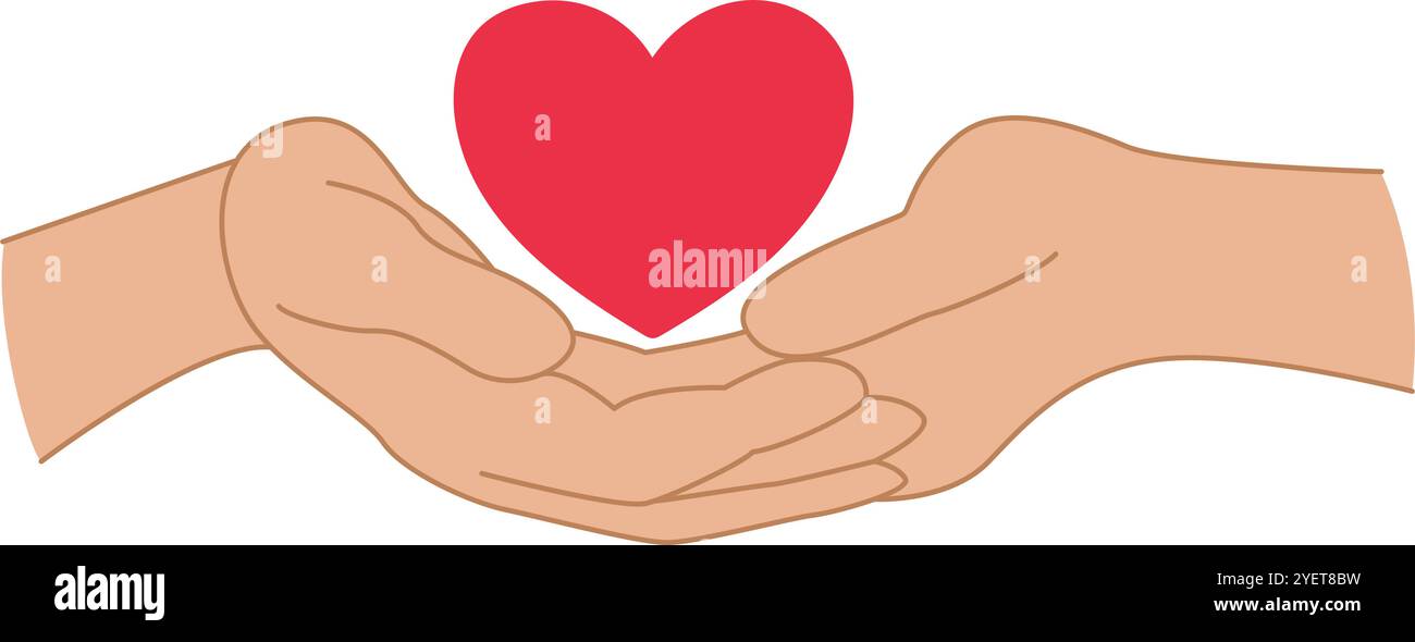 Hands holding red heart, clip art. Concept of support, mercy and ...