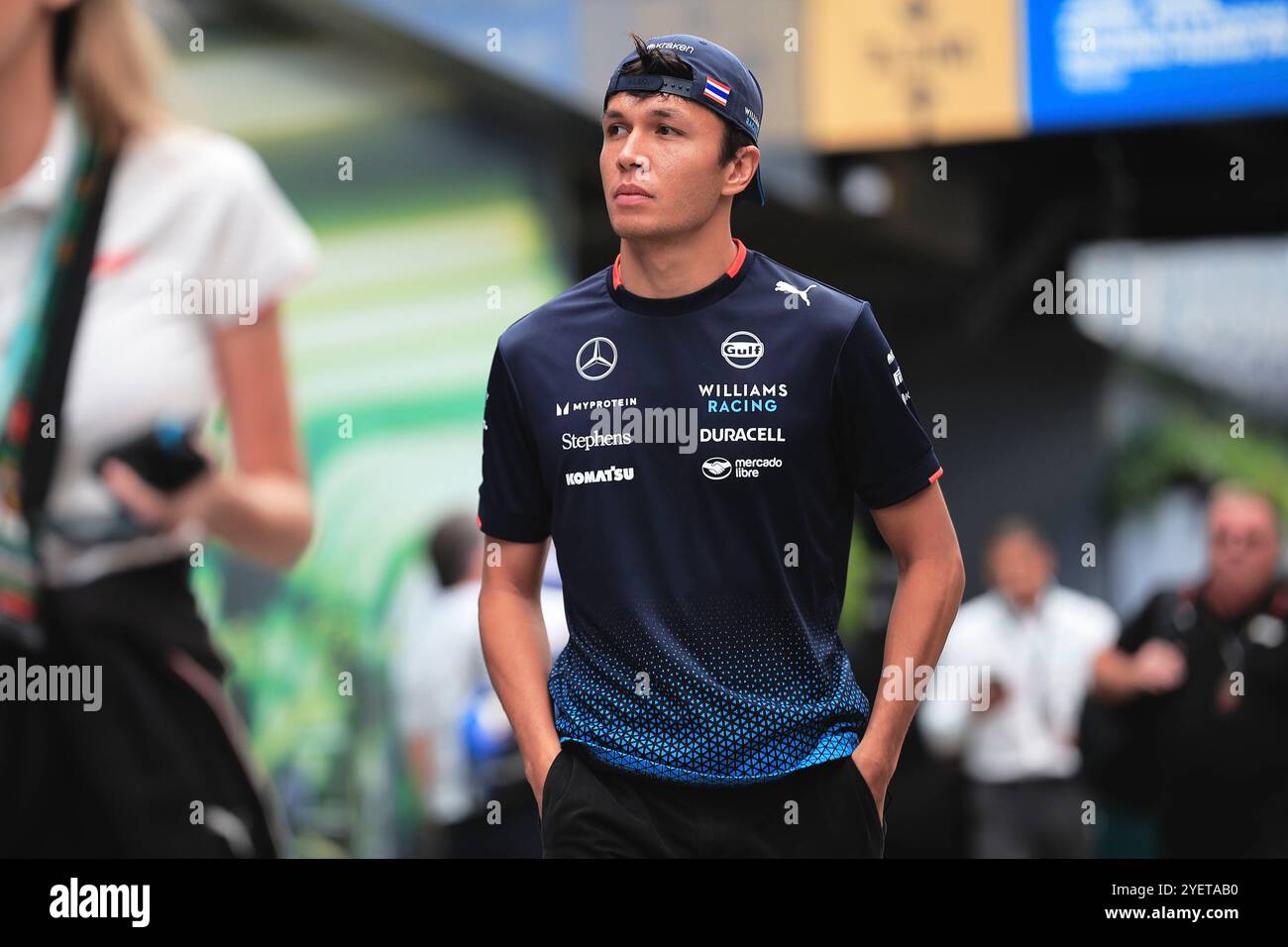 Williams driver Alexander Albon of Thailand, arrives for the first free ...