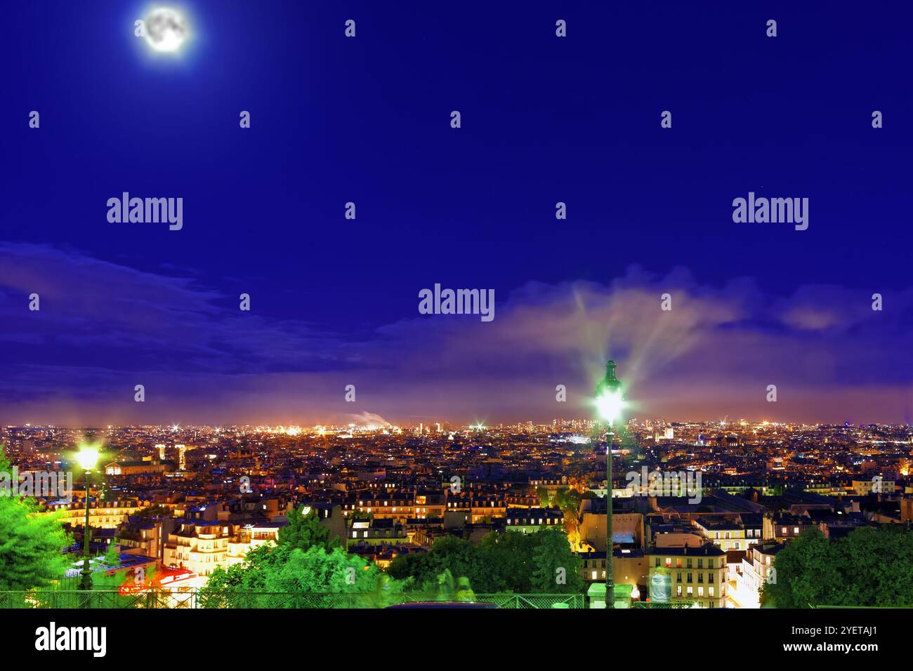 Night view of Paris from the hill of Montmartre.Paris. France Stock ...