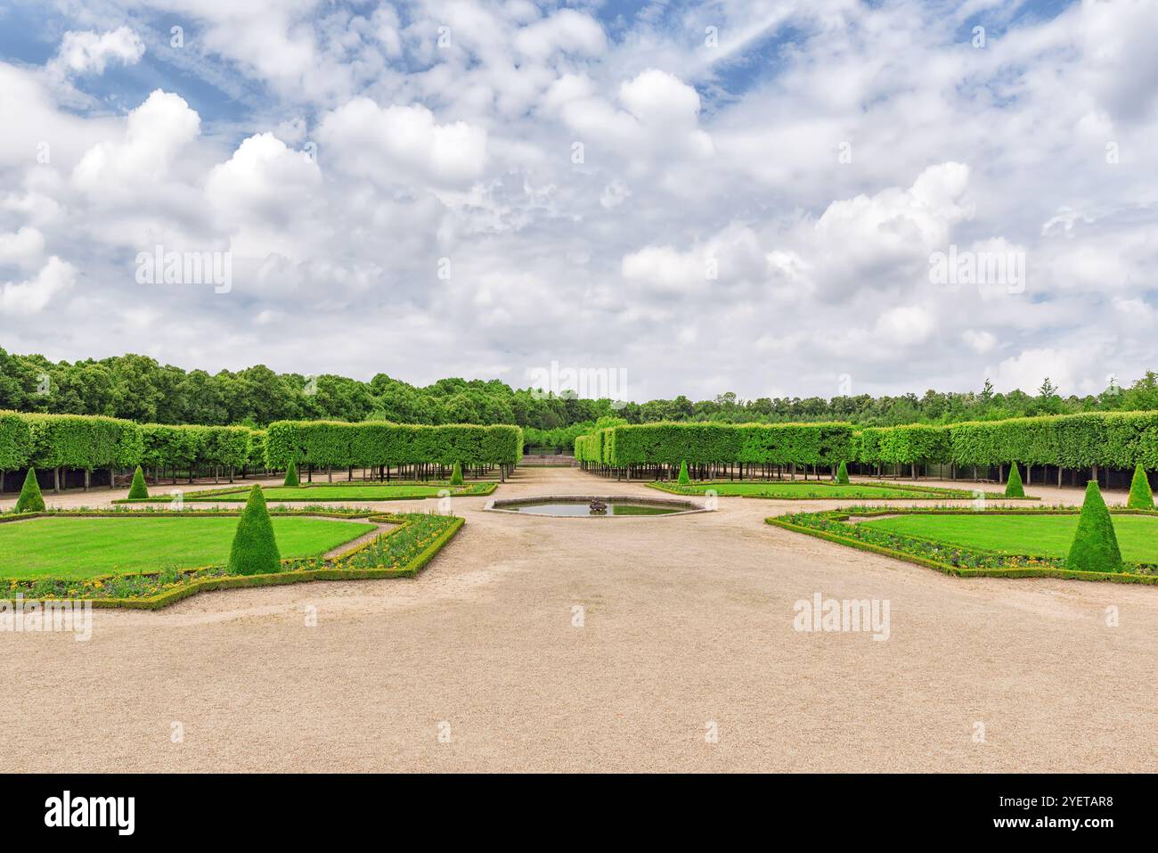 VERSAILLES, FRANCE - JULY 02, 2016 : Grand Trianon gardens is famous ...