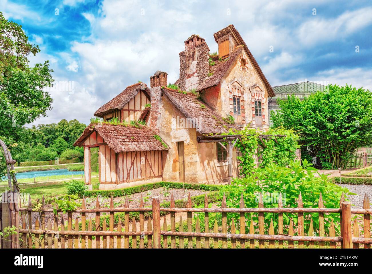 Landscape of hamlet Queen Marie Antoinette's estate near Versailles ...
