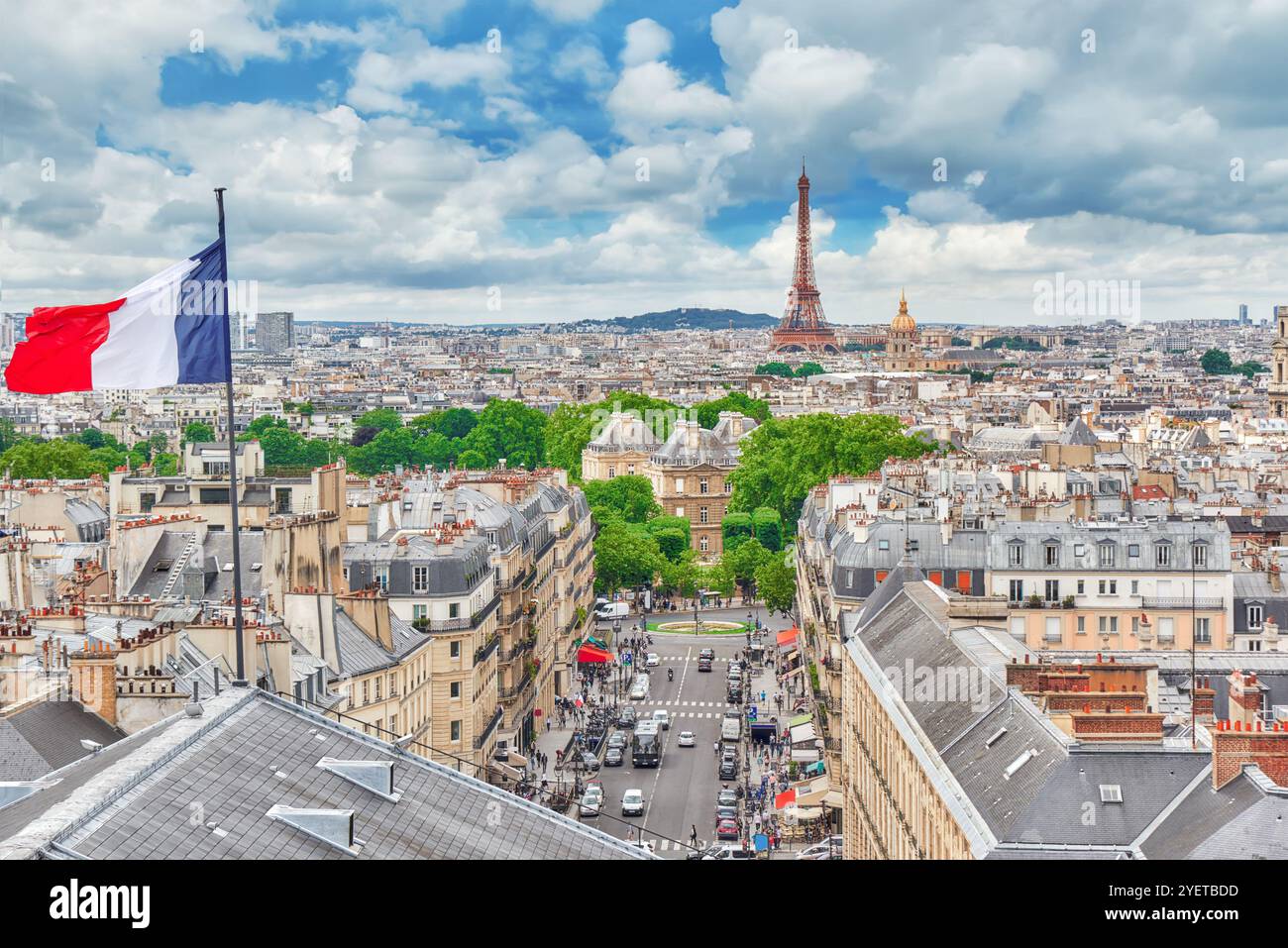 Beautiful panoramic view of Paris from the roof of the Pantheon. View ...