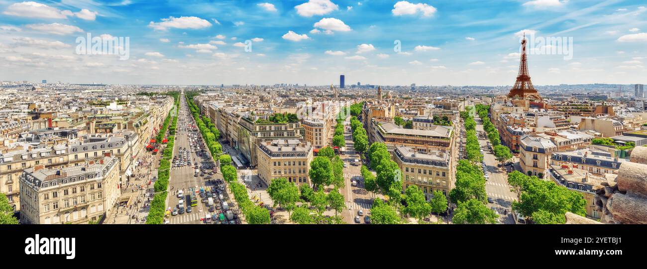 Beautiful panoramic view of Paris from the roof of the Triumphal Arch ...