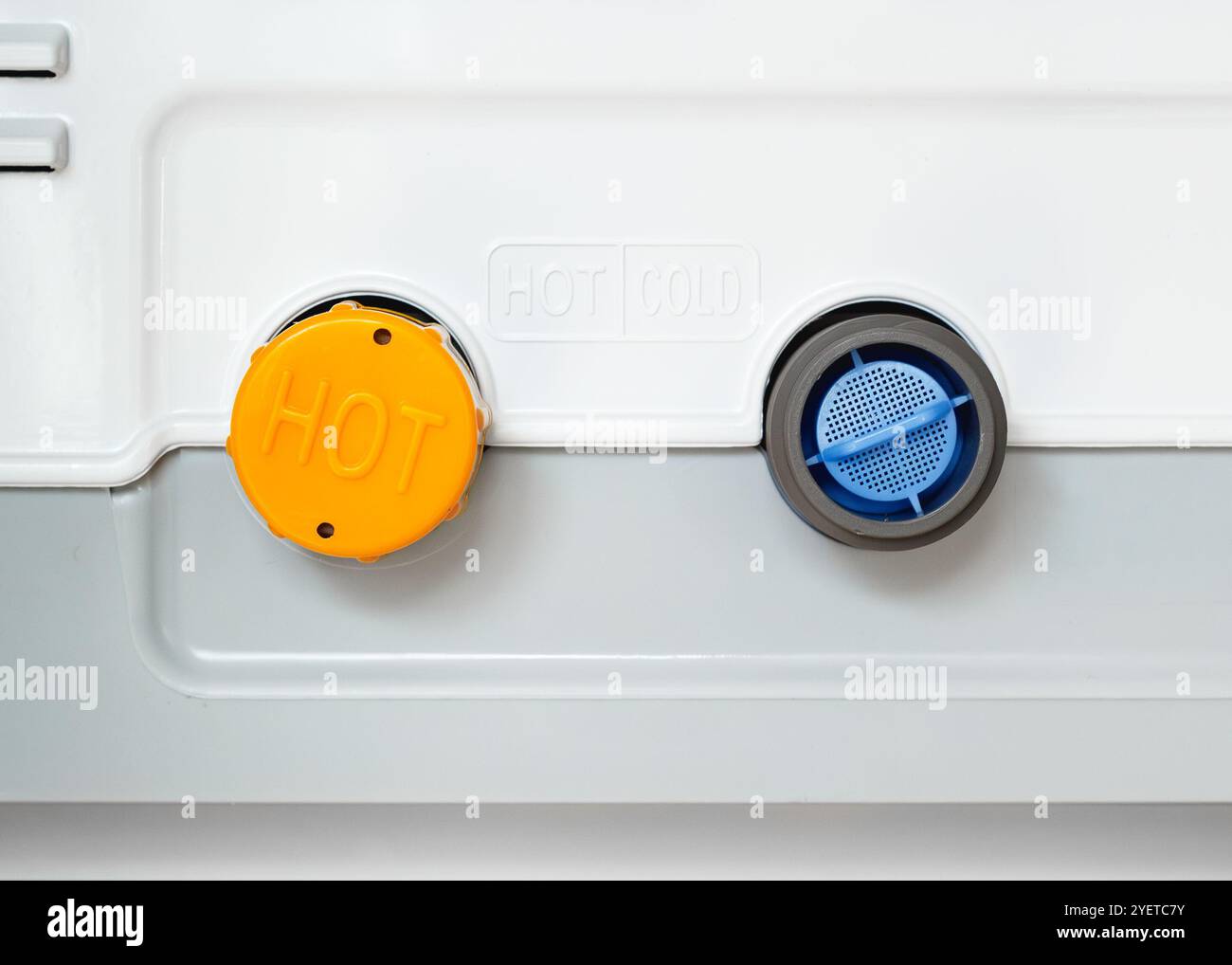 Hot and cold water inlets on back of washing machine Stock Photo - Alamy
