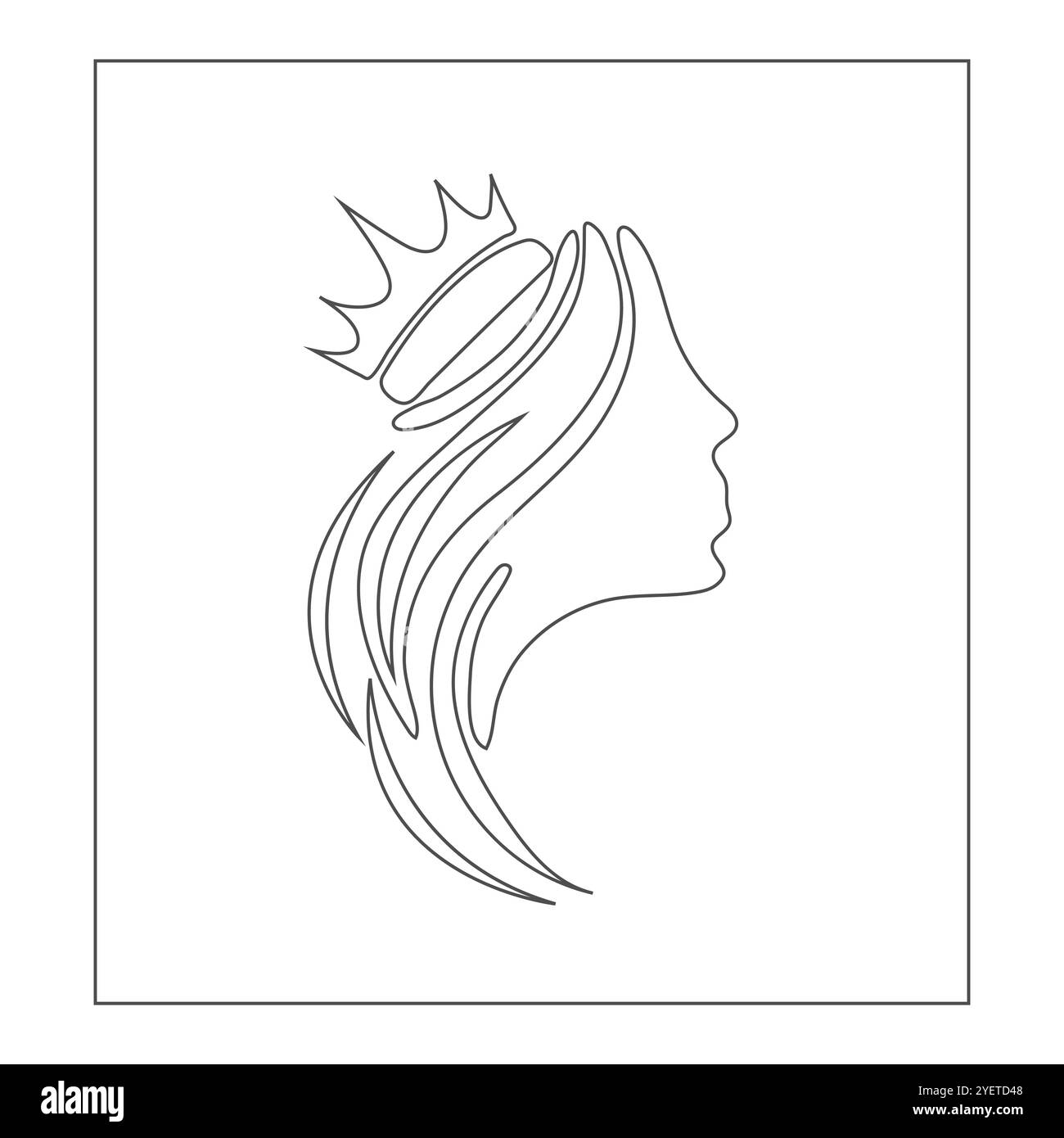 Continuous one line drawing of queen and crown. Simple queen tiara ...
