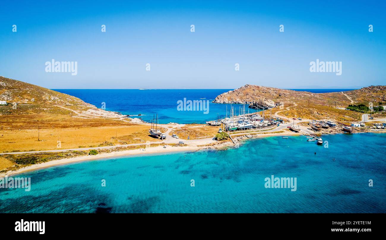 Aerial panoramic view of quay with sailing boats on trailers on the ...