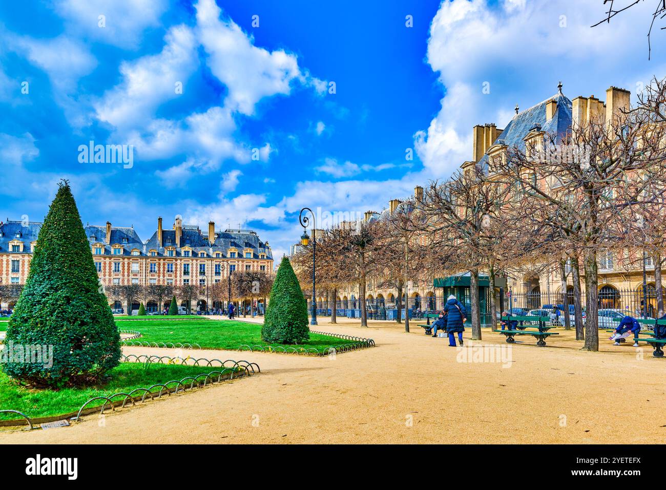 Paris,Prance-March 19,2024: Magnificent Place des Vosges in the heart ...
