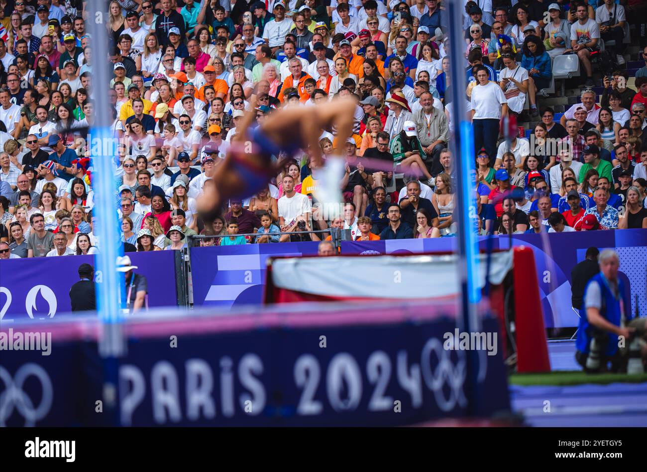 Anna Hall participating in the high jump at the Paris 2024 Olympic ...