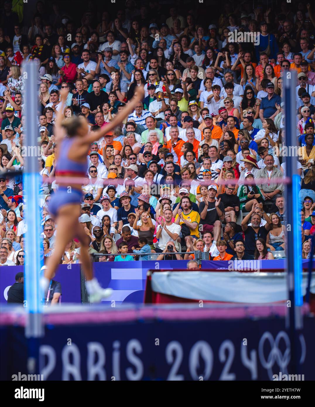 Anna Hall participating in the high jump at the Paris 2024 Olympic ...