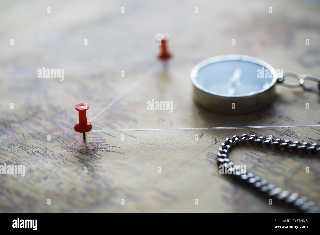 Travel concept. Map and needle with a marked place. Compass point on ...