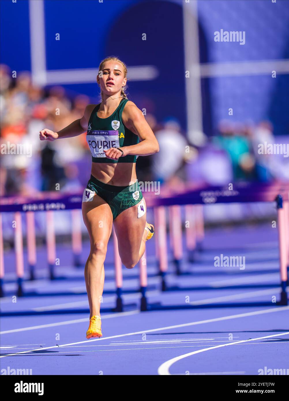 Marione Fourie participating in the 100 meters hurdles at the Paris ...