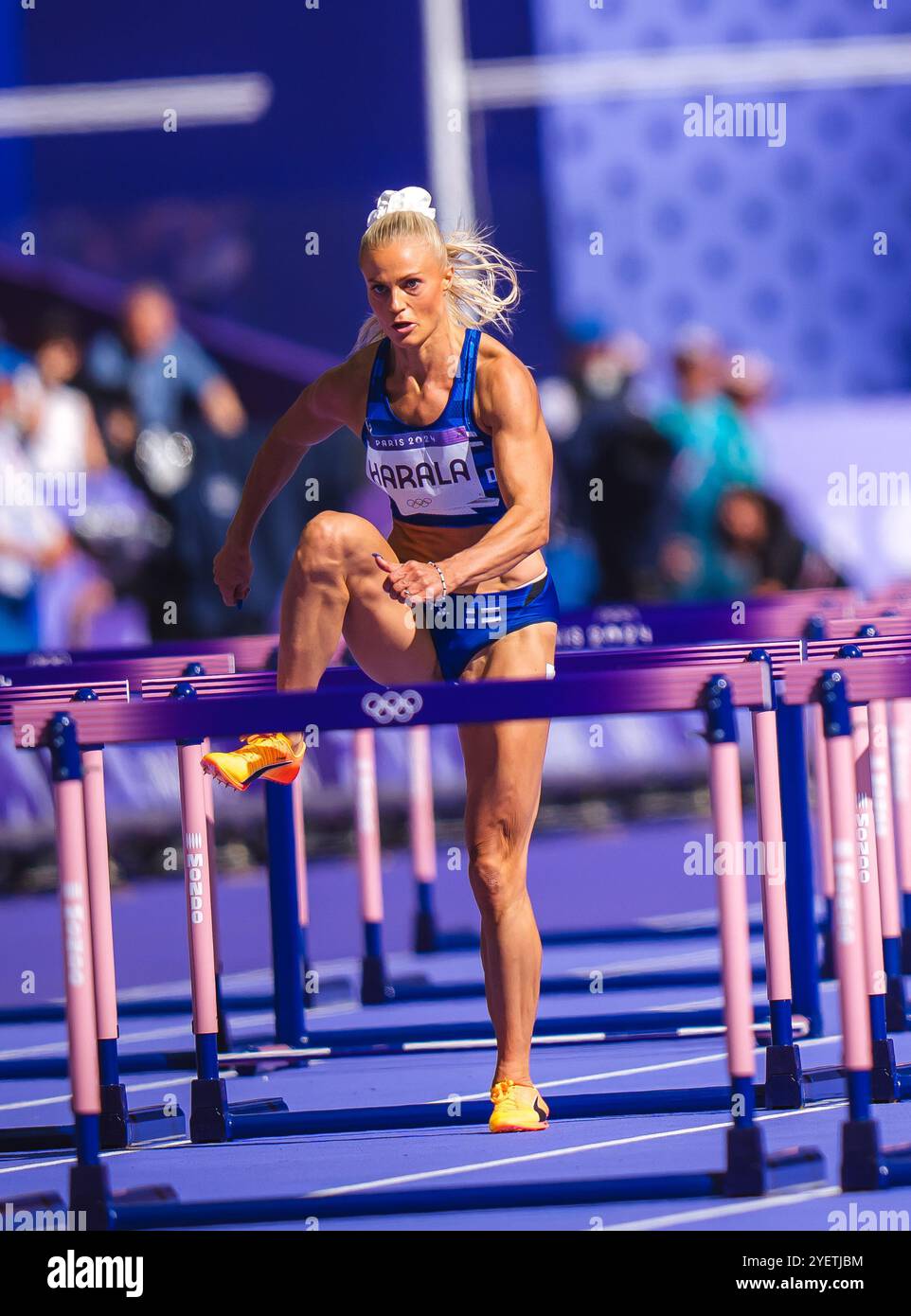 Lotta Harala participating in the 100 meters hurdles at the Paris 2024 ...