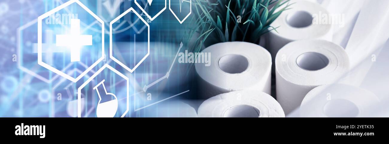 Toilet paper in a roll. Snow-white soft three-layer toilet paper. Lack ...