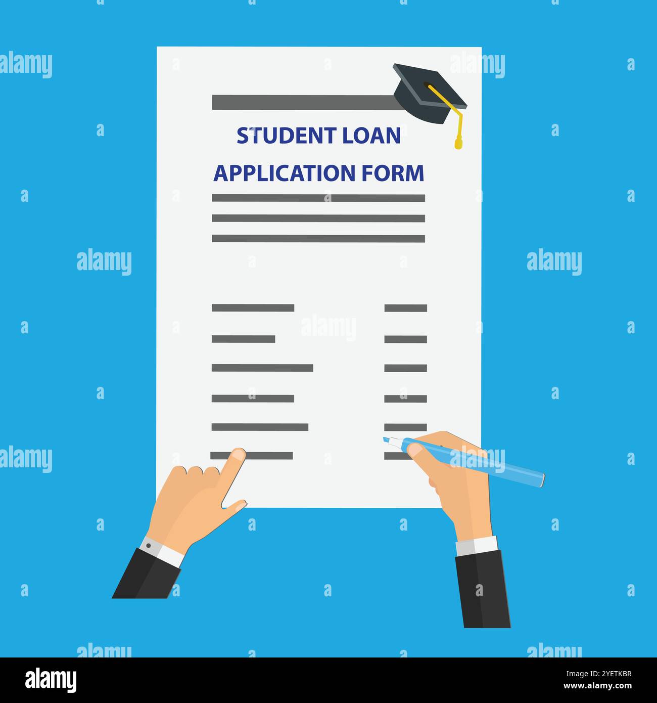 Hand holding a pen ready to sign the bottom of a student loan ...