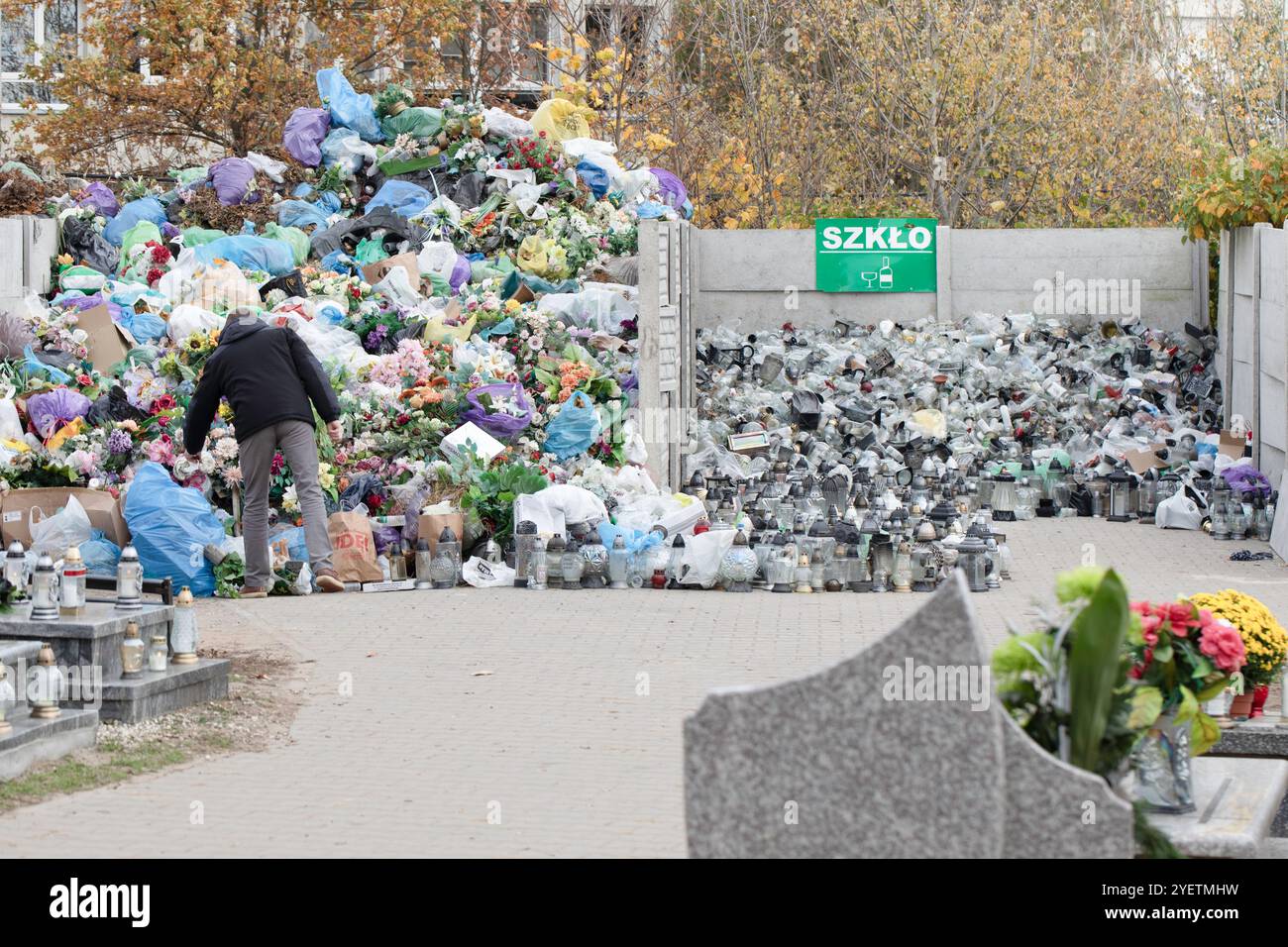 Litter, rubbish, garbage after All Saints' Day, tonnes of waste -glass ...