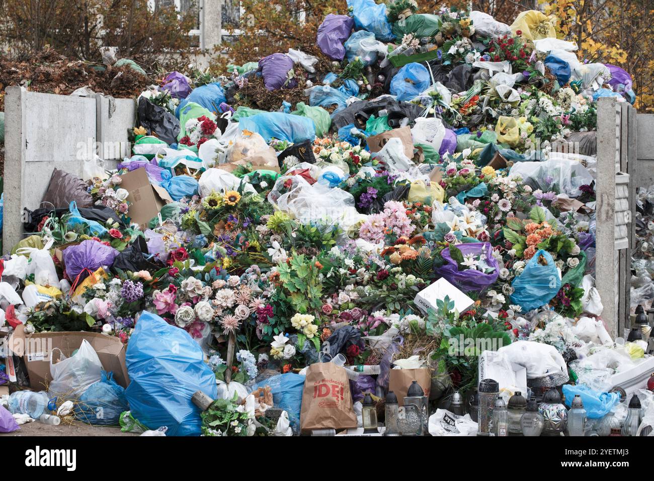 Litter, rubbish, garbage after All Saints' Day, tonnes of waste -glass ...